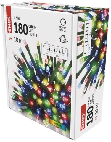 Vánoční osvětlení EMOS D4AM04 ZY0814T 180LED řetěz 18m multicolor s časovačem