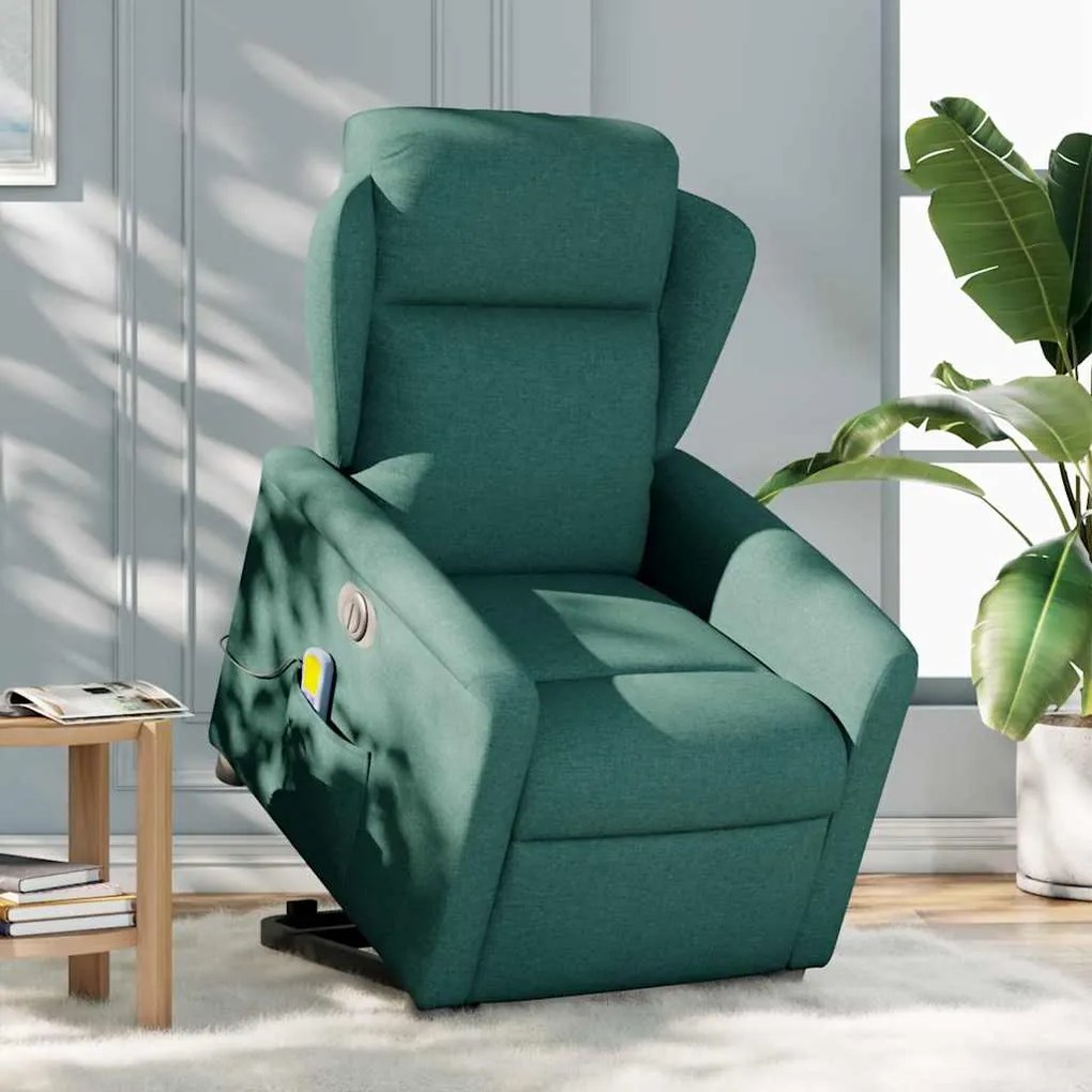 vidaXL Zvedací polohovací křeslo tmavě zelené textil
