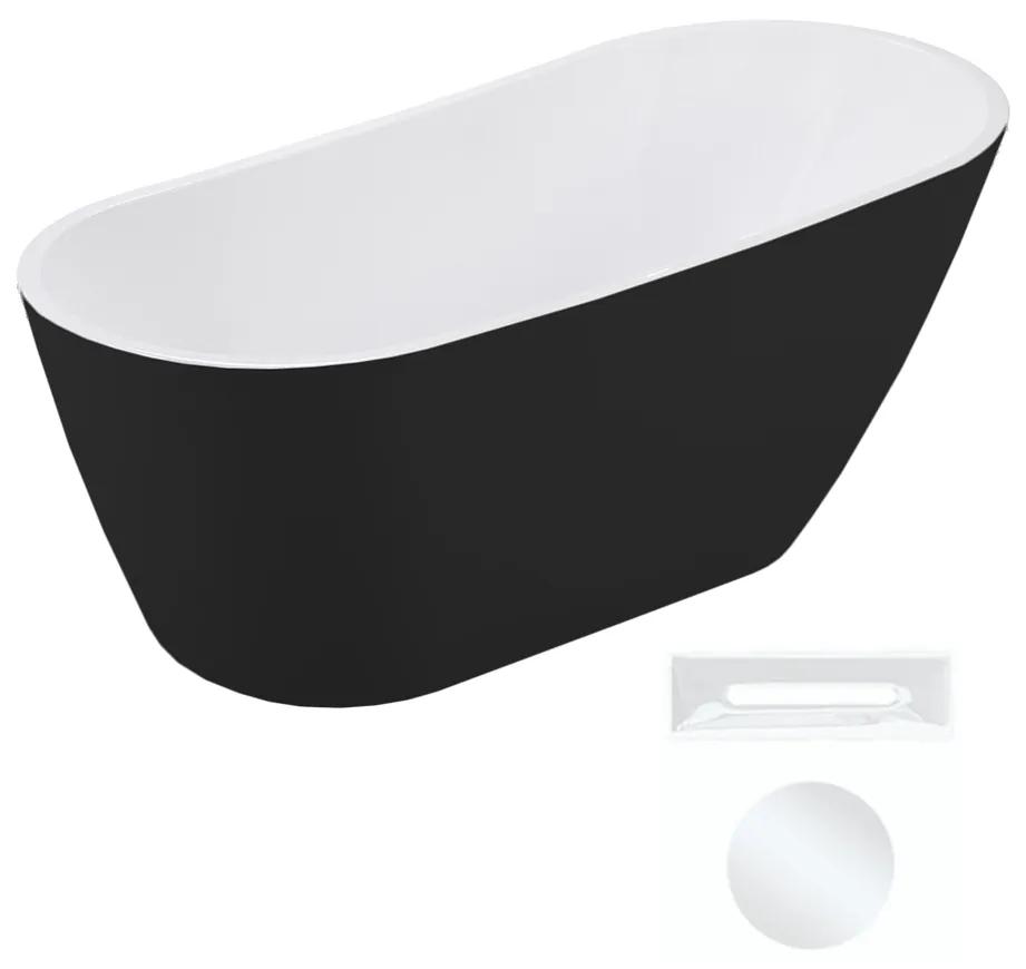 Besco Akrylátová volně stojící vana Melody BW 150x80 (170x80) Barva: Bílá/černá, Rozměry (cm): 150x80, Typ a barva výpustě: Click-Clack s přepadem, černá