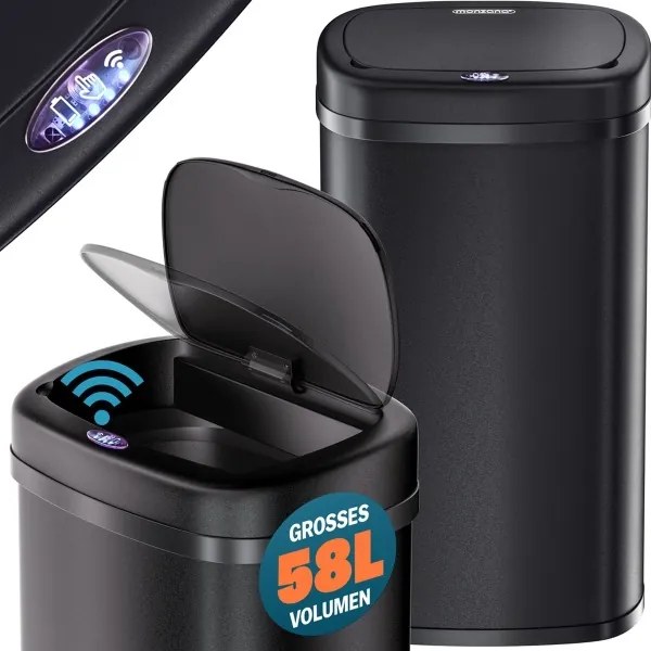 Bezdotykový Jumbo odpadkový koš 58l černá USB kabel zdarma