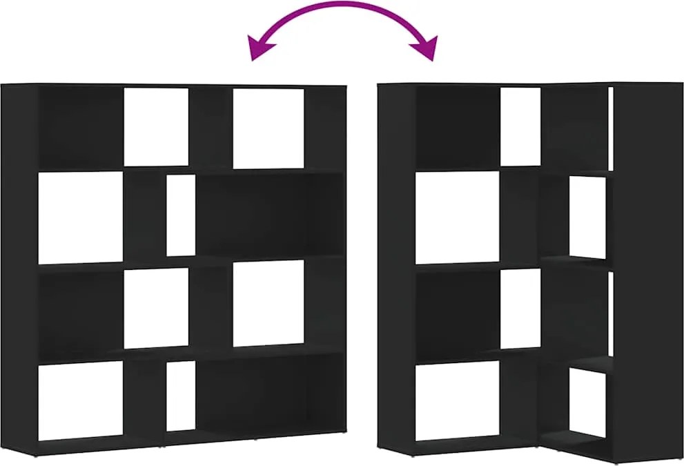 Rohová 4patrová knihovna černá 85x85x140 cm kompozitní dřevo 3307811