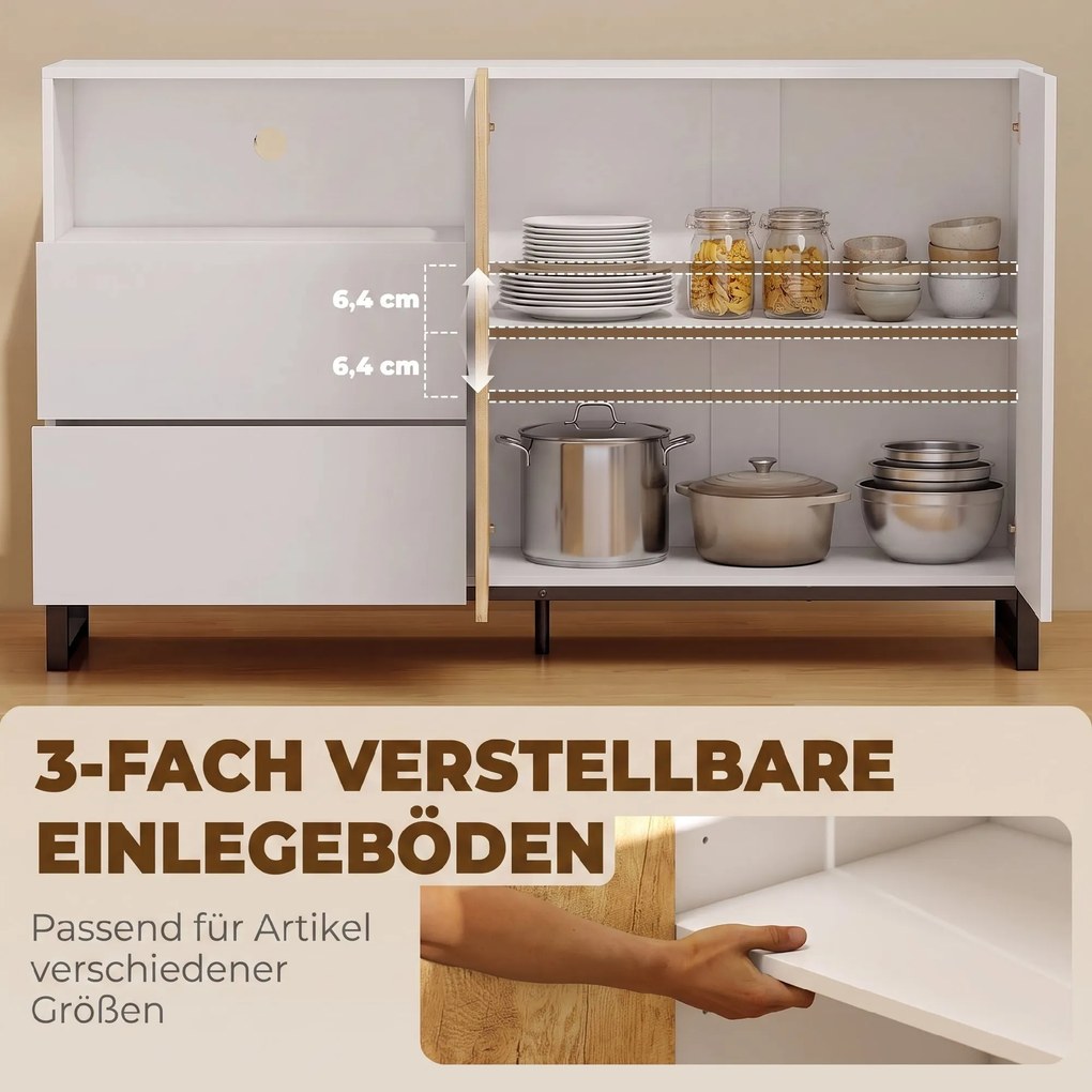 HOMCOM Komoda Moderní úložná skříňka se 2 dveřmi s tichým dovíráním a 2 zásuvkami 140x40x85 cm, bílá