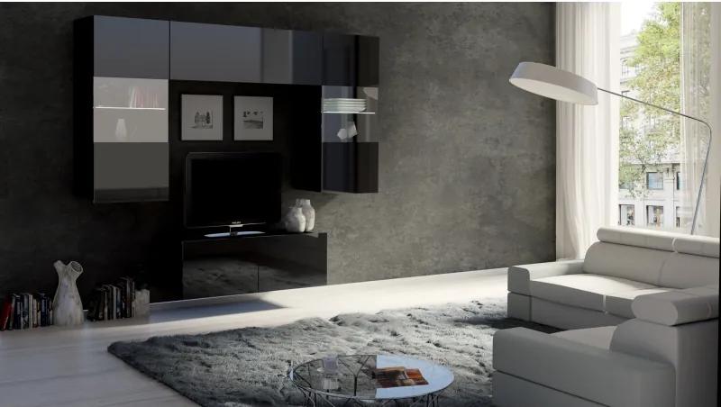 Nábytek Elegance Obývací stěna CALABRINI B černý lesk bez LED osvětlení