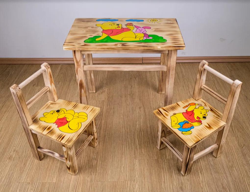 Pietronet Dětský dřevěný stolek Medvídek Pú + 2 židle