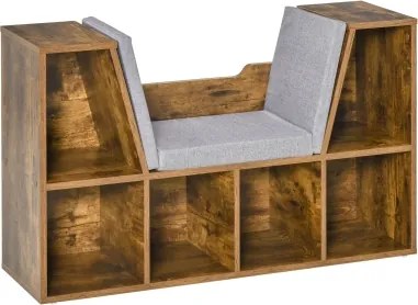 HOMCOM knihovna-bench 2v1 s sedacím polštářem, regál na kostky se 6 otevřenými přihrádkami, 102 x 30 x 61 cm, rustikální hnědá