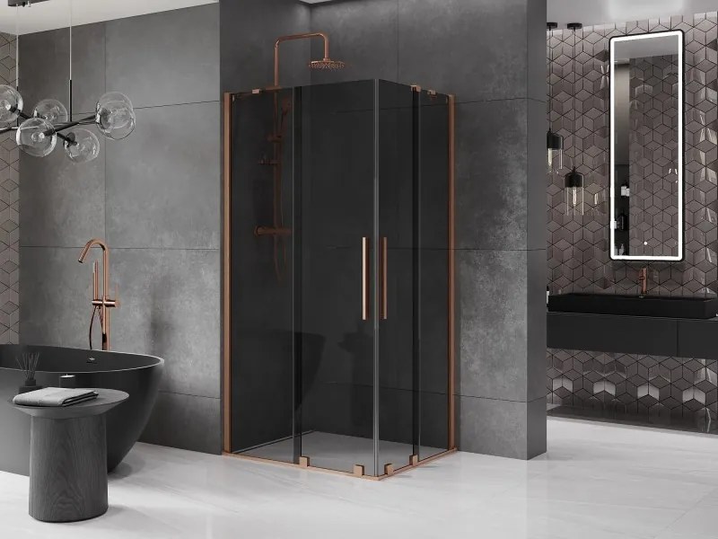 Mexen Velar Duo, sprchový kout s posuvnými dveřmi 90 x 80 cm, 8mm šedé sklo, měděná matná, 871-090-080-42-65
