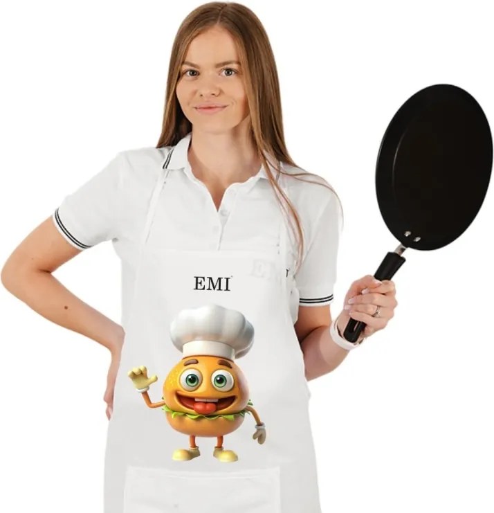 Kuchyňská zástěra Burger EMI, Bílá