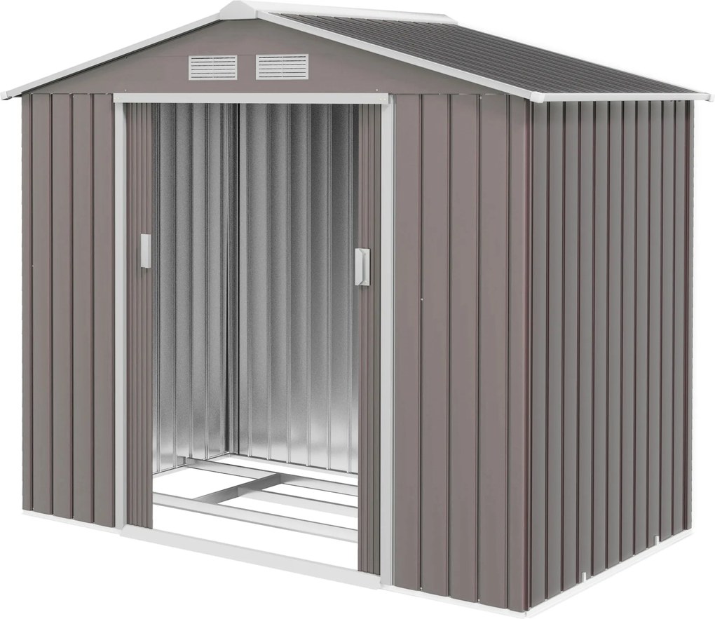 Zahradní domek Outsunny 2,42 m², zahradní dům s gable střechou, posuvné dveře, základna, 213 x 130 x 185 cm, venkovní úložný box z pozinkované oceli,