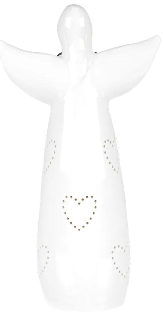 Anděl porcelánový, se stříbrným srdcem, s LED světlem ARK3606 SIL