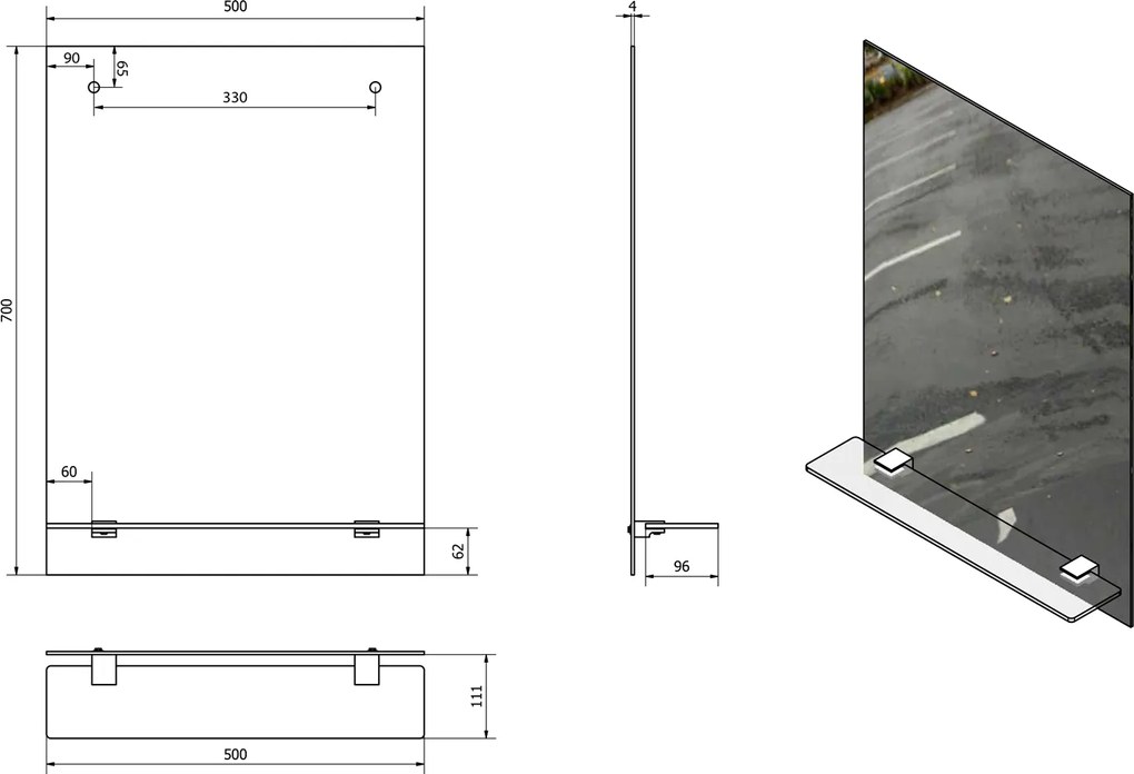 Aqualine, Zrcadlo s policí 50x70cm, včetně závěsů, 22429-01
