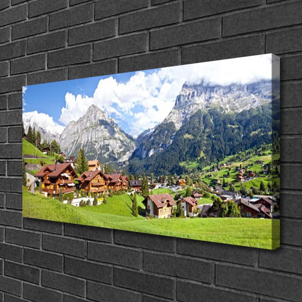 Obraz na plátně Domy Hora Krajina 140x70 cm