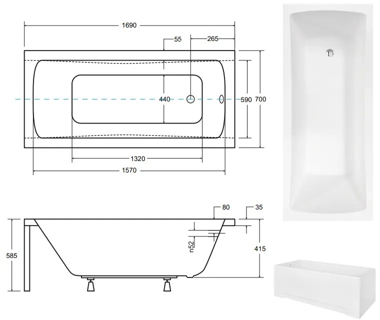 Besco Optima Premium akrylátová vana včetně podhlavníku a úchytů Délka vany: 160cm