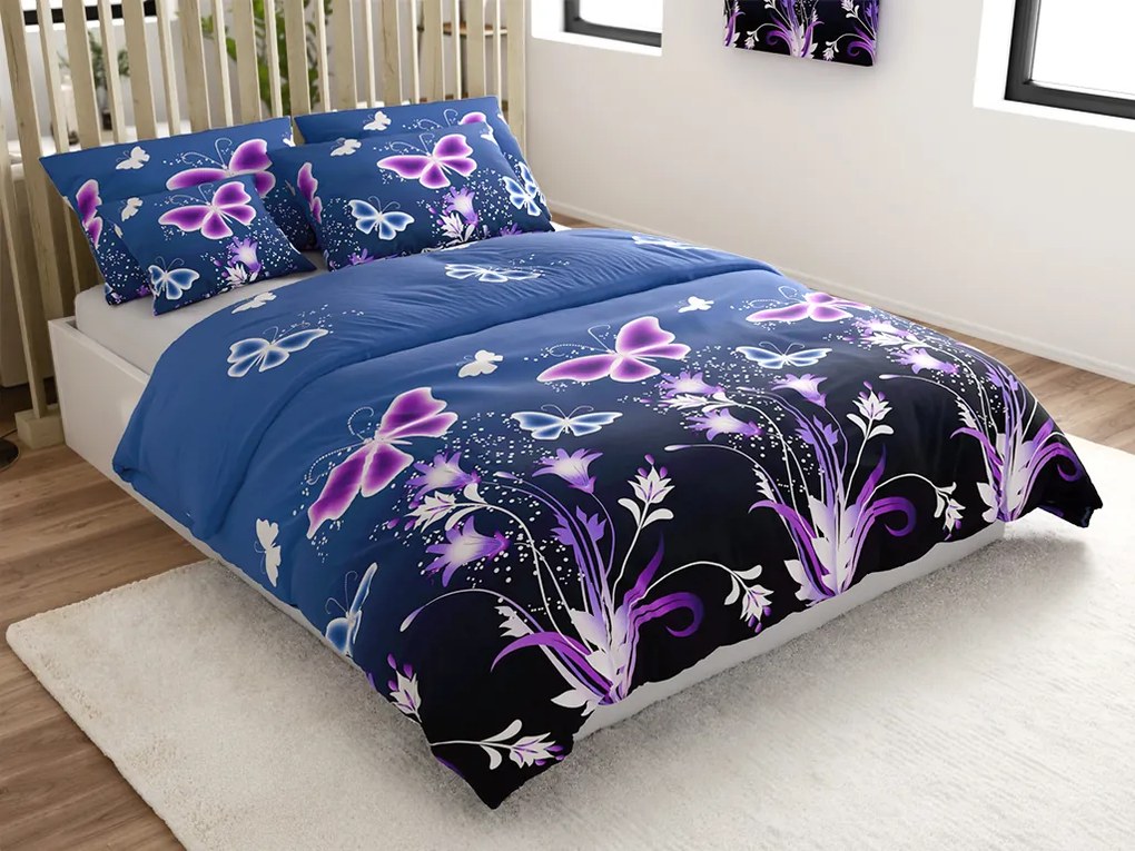 Povlečení z mikrovlákna VIOLET BUTTERFLY tmavě modré Rozměr povlečení: 70 x 90 cm | 140 x 200 cm