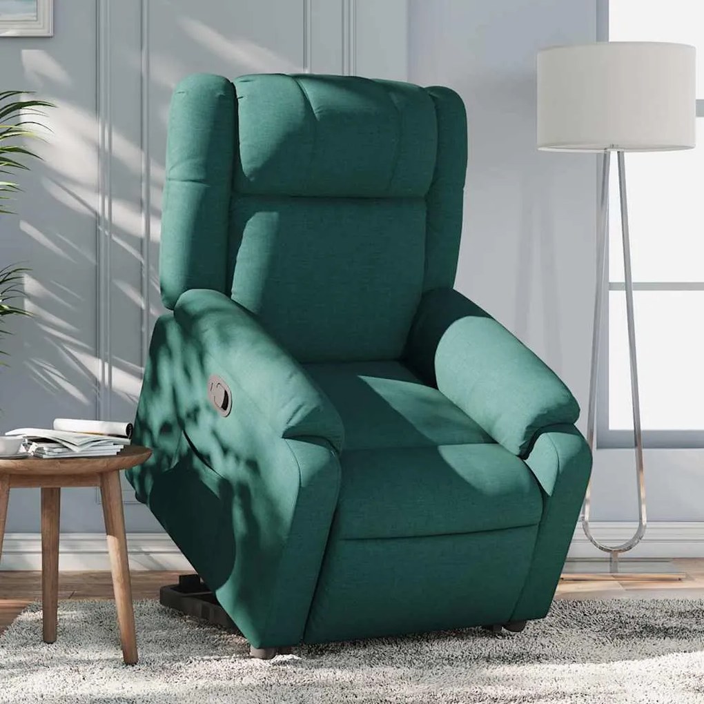 Zvedací polohovací křeslo tmavě zelené textil 3205208