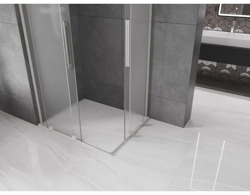 Mexen Velar L Duo, sprchový kout s posuvnými dveřmi 100 x 90 cm, 8mm sklo námraza, broušená ocel, 871-100-090-02-33-97