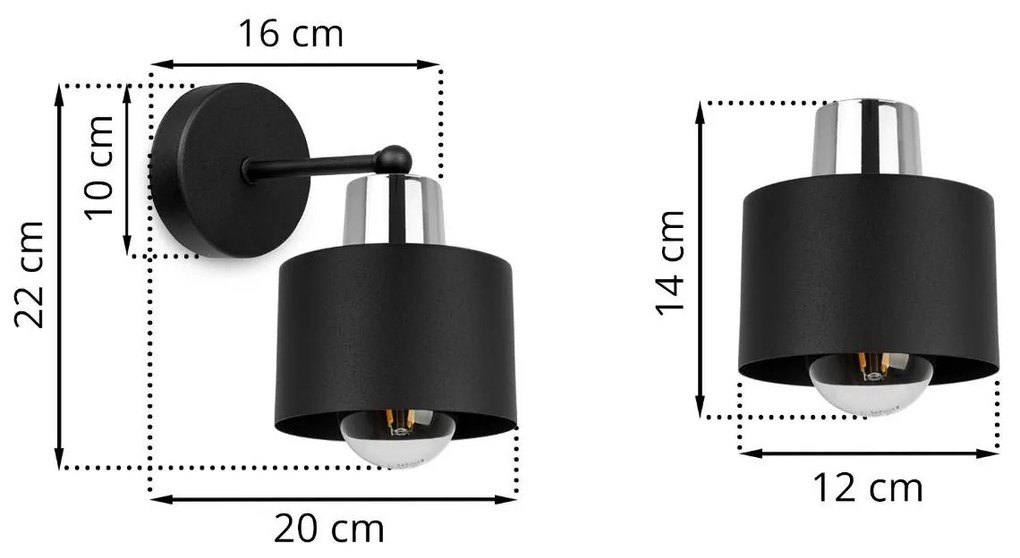 Nástěnné svítidlo PANTA 1, 1x černé kovové stínítko, CH