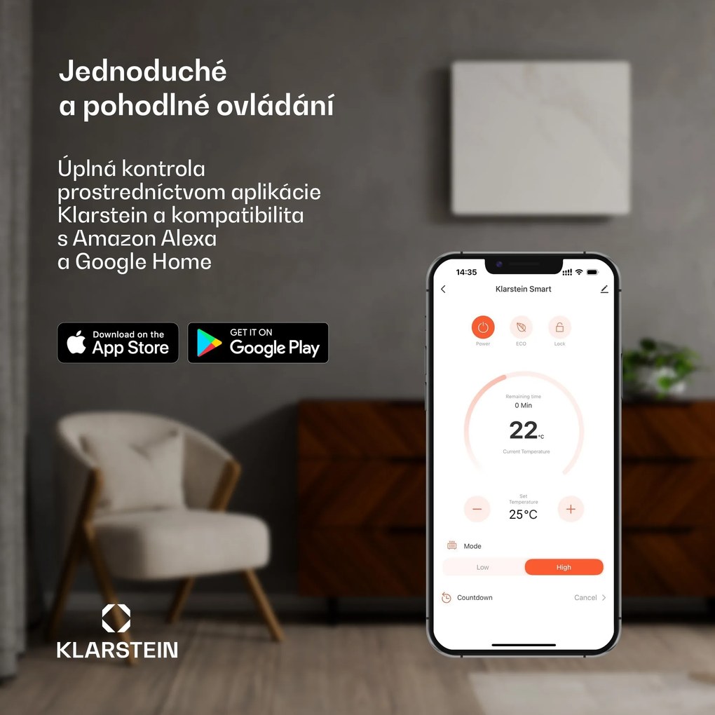 Klarstein Wonderwall Smart infračervený ohřívač 60x120cm App 720W časovač IP24