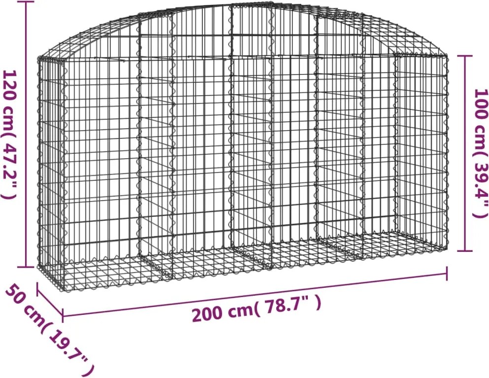 Klenutý gabionový koš 200 x 50 x 100/120 cm pozinkované železo 153475