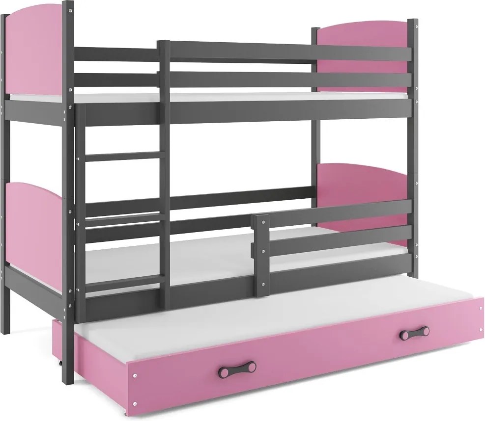 b2b1 BMS-group Patrová postel s přistýlkou TAMI 3 80x190 cm, grafitová/růžová Pěnová matrace