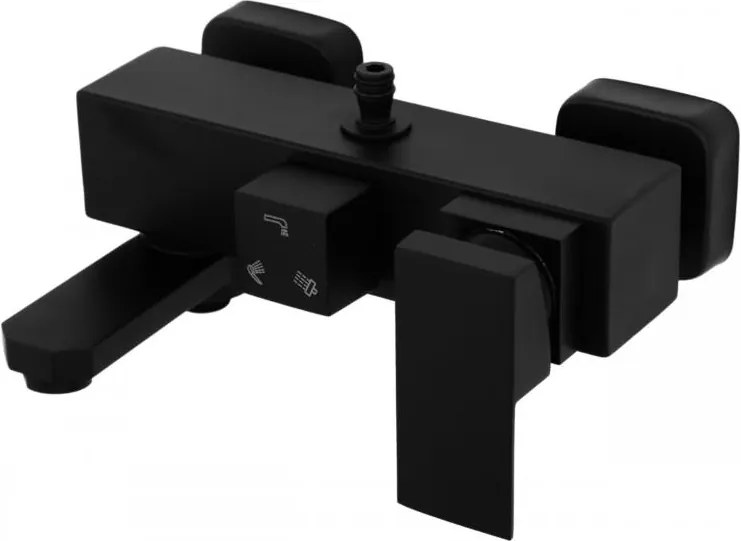 Erga Cube, sprchová baterie s vanovým výtokem a horním připojením sprchového sloupu, 150 mm, černá matná, ERG-YKA-BW.CB-BLK