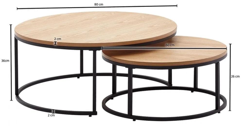 Bruxxi Konferenční stolek Holey (SADA 2 ks), 80 cm, dub