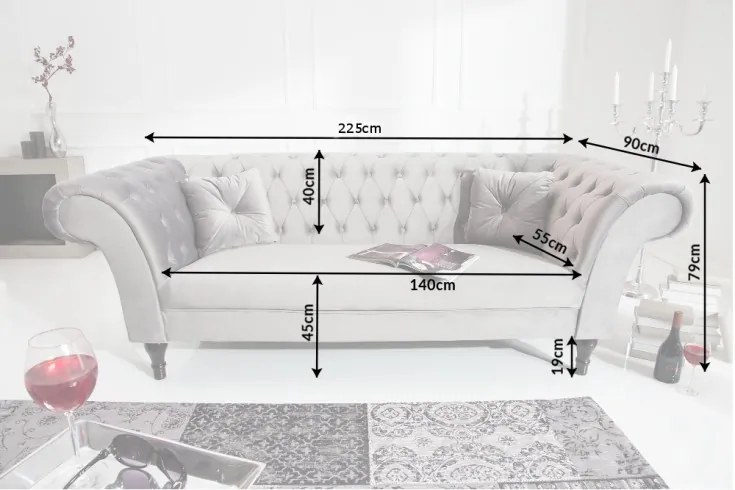 Designová sedačka Rubby Chesterfield II 225 cm stříbrno-šedá