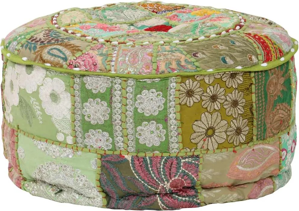 Sedací puf patchwork kulatý bavlna ruční výroba 40x20 cm zelený 246573