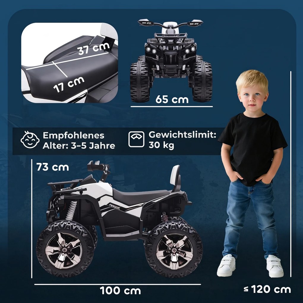 HOMCOM Elektrické dětské čtyřkolky, 3-8 km/h, 45 min provozní doba, LED světlomety, hudební přehrávač s USB, pro děti 3 až 5 let