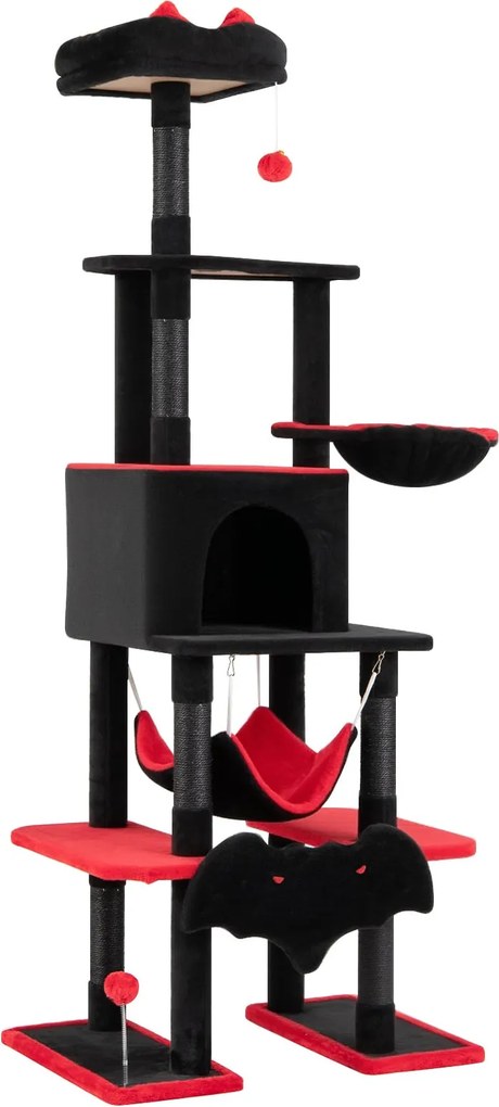 Costway 178 cm Vícepatrové škrabadlo v gotickém designu s kočičí jeskyní