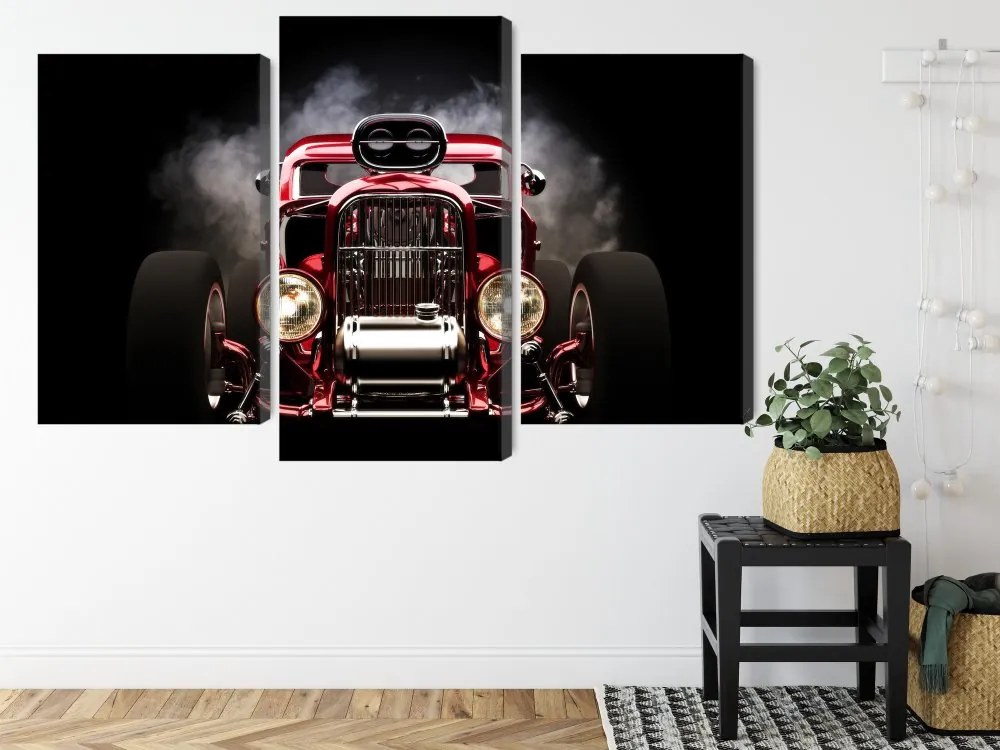 Vícedílný obraz Hot Rod Auto Na Pozadí Kouře Nedostatek Nedostatek Plátno Canvas 60x40