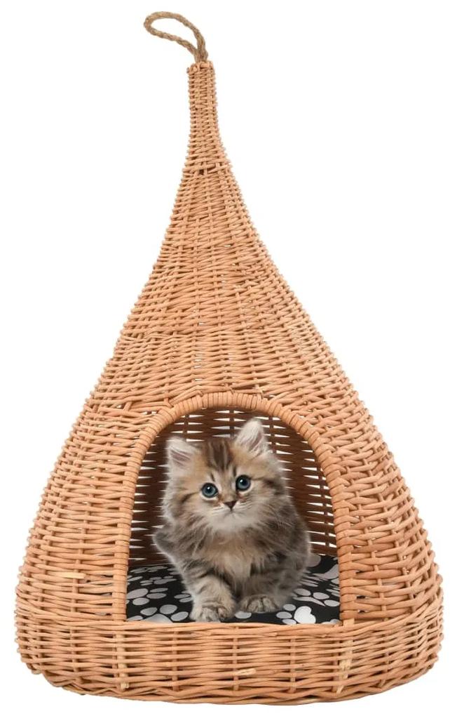vidaXL Domeček pro kočky s poduškou 40 x 60 cm přírodní vrba týpí