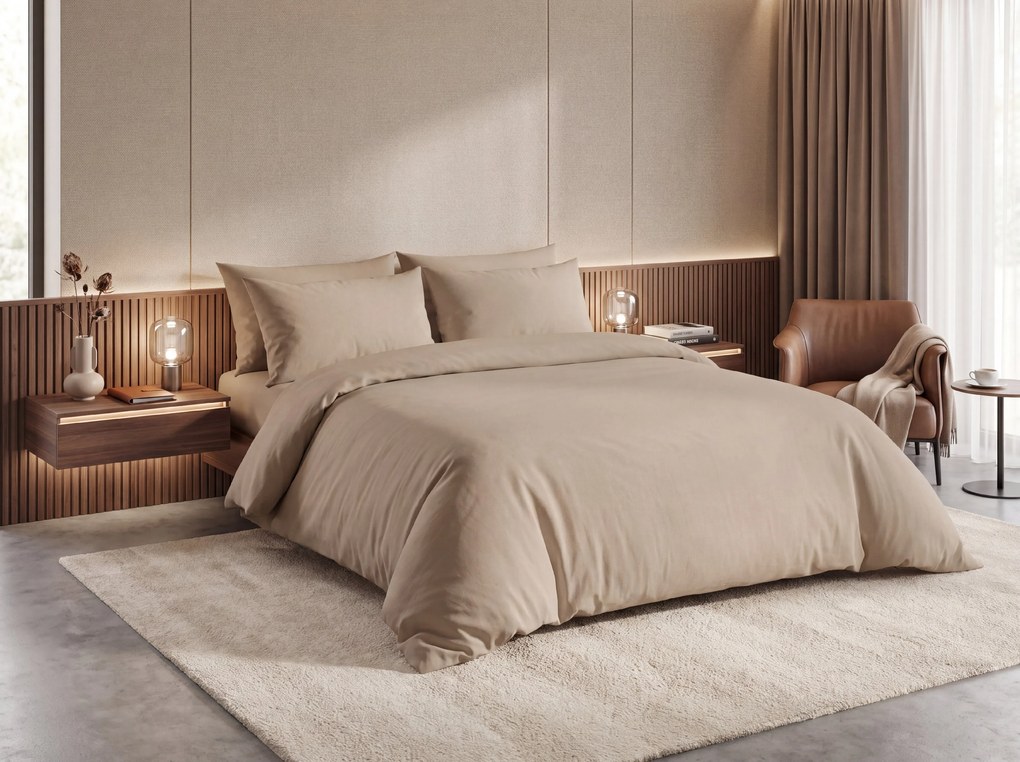 Bavlněné povlečení DENYX BLEND světle hnědé zip Rozměr povlečení: 2 ks 70 x 90 cm | 200 x 220 cm