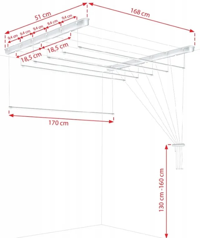 Erga Erga, stropní věšák na sušení prádla 6x170 cm, bílé, ERG-SEP-10SUSSUF6PP17