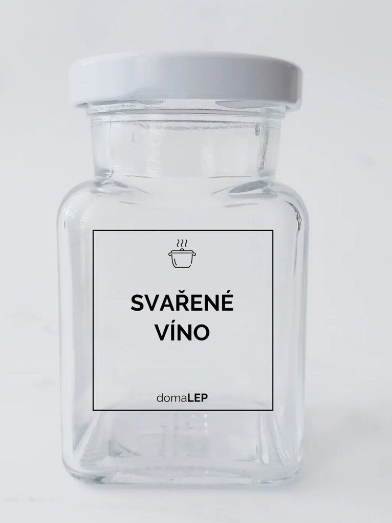 Samolepka na kořenky SVAŘENÉ VÍNO průhledná 5 × 5 cm tučné písmo