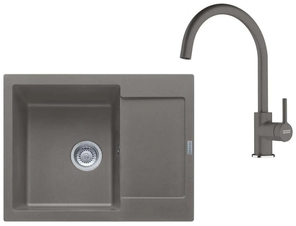 Franke - Kuchyňský set G275ŠK, fragranitový dřez MRG 611-62 a baterie FC 6018.084, šedý kámen 114.0700.793