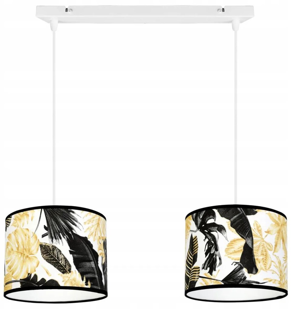 Závěsné svítidlo Gold Flowers, 2x bílé textilní stínítko s květinovým vzorem, (výběr ze 2 barev konstrukce)