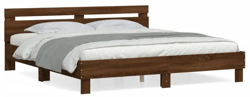 Rám postele s čelem hnědý dub 200 x 200 cm kompozitní dřevo,  3207398