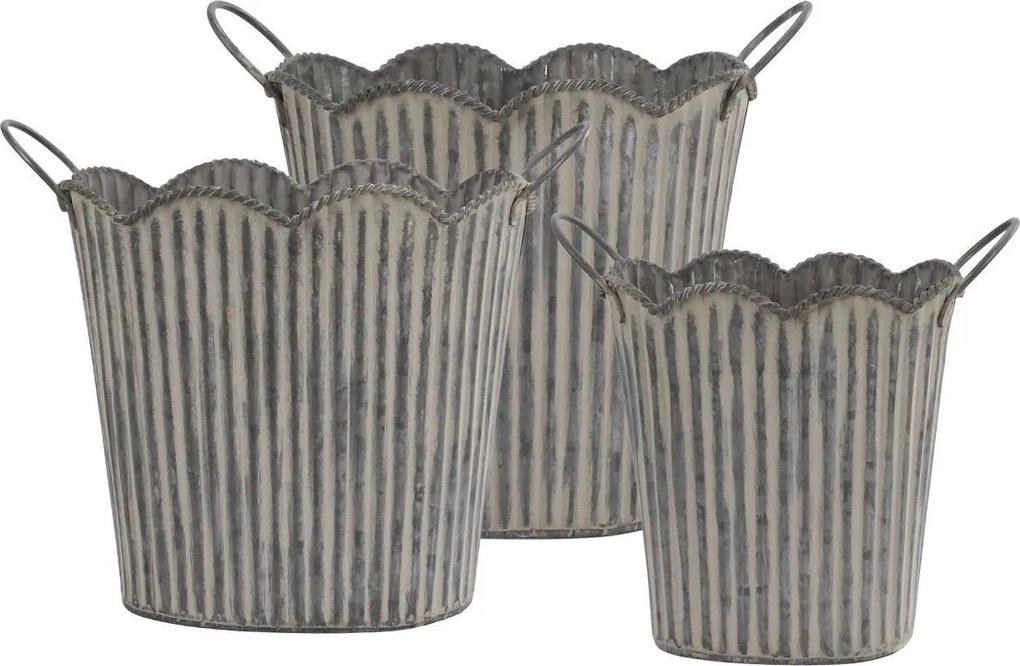 3ks dekorační plechový antik květináč s drážkami French Chic - 19*14*18 cm