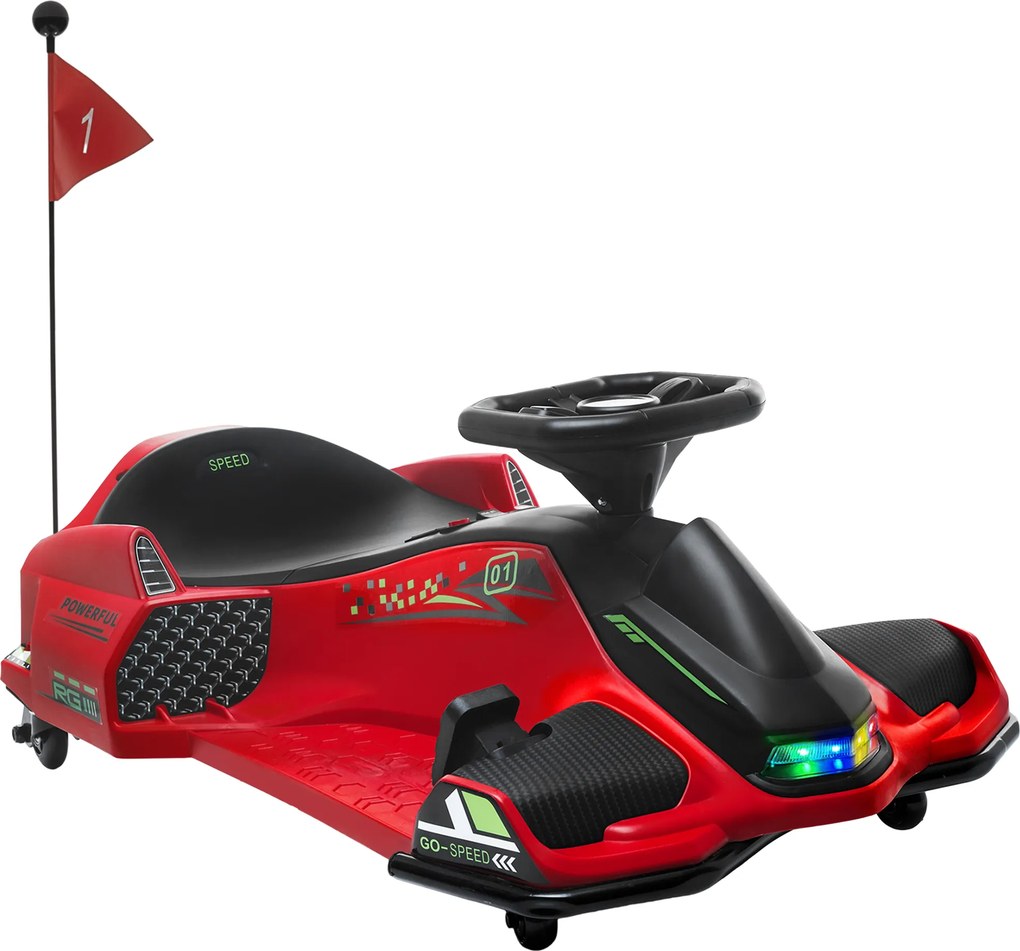HOMCOM Dětský elektrický Go-Kart 12V 3-8km/h Drift Kart s drift módem, pomalým startem, Go-Kart s osvětlením a hudbou, bezpečnostním pásem pro děti v…