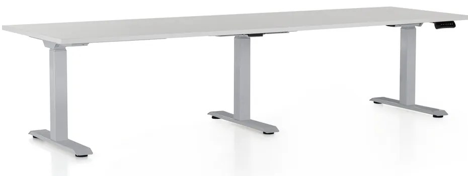 Výškově nastavitelný stůl OfficeTech Long, 260 x 80 cm, šedá podnož, světle šedá