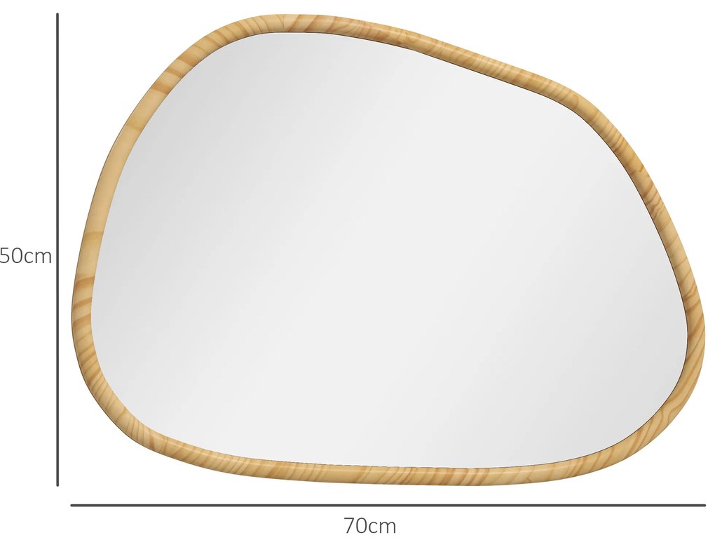 HOMCOM Asymetrické nástěnné zrcadlo 70x50cm koupelnové zrcadlo s dřevěným rámem, antioxidant, do koupelny, obývacího pokoje, předsíně a ložnice v pří…