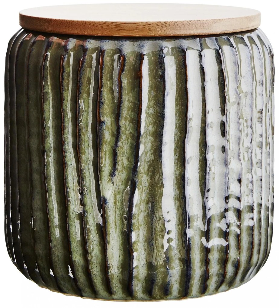 MADAM STOLTZ Kameninová dóza Green 15 cm, zelená barva, keramika