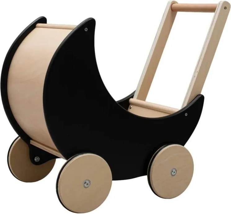 Dřevěný kočárek, chodítko pro děti 2v1 Montessori Baby Mix černý