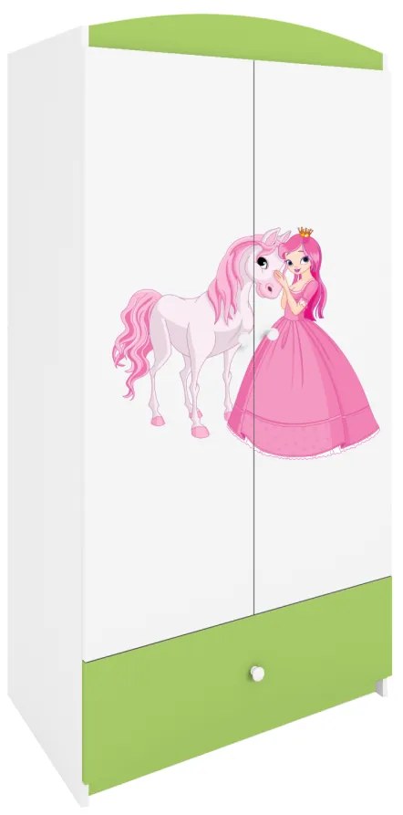 Dětská skříň Babydreams 90 cm princezna a poník zelená