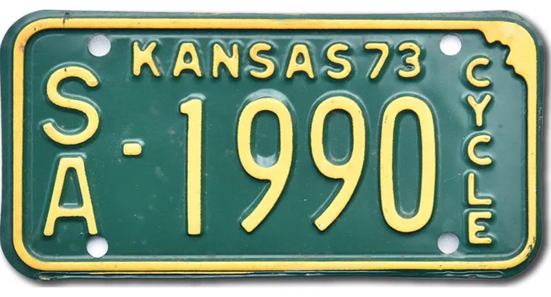 Americká SPZ Kansas 1973 Green SA 1990 moto