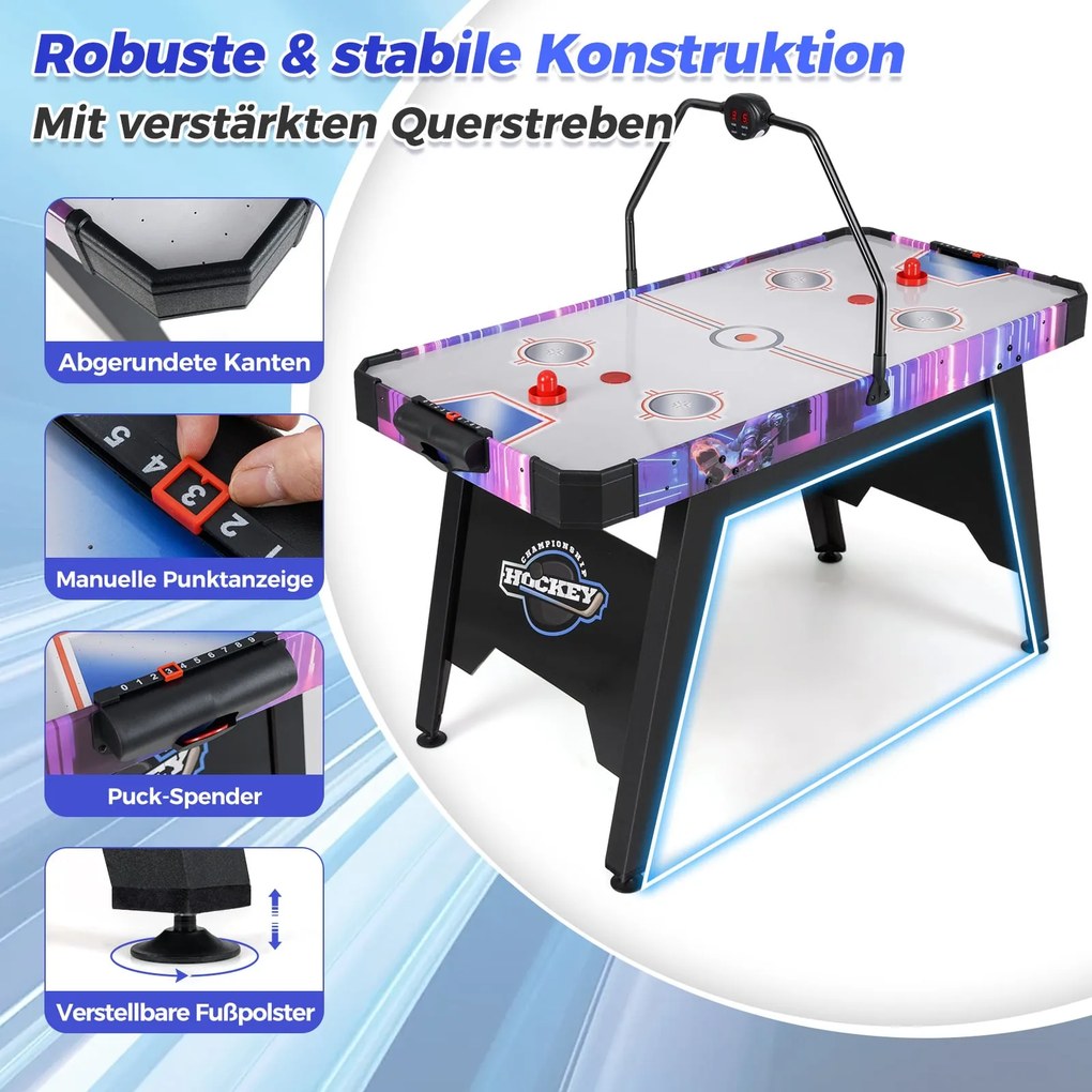 Costway 144 cm air hockey arkádový stolek air hockey s výkonným 12 V motorem