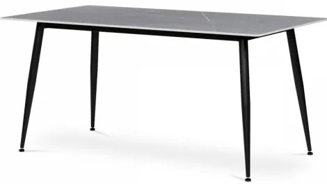 Jídelní stůl 160x90 x76 slinutý kámen matný mramor, černé kovové nohy HT-406M GREY