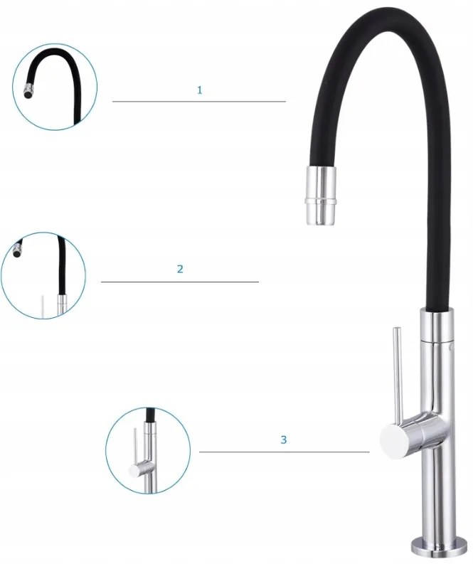 Gamma Flex Slim, vysoká kuchyňská baterie s elastickým ramenem h-480 mm, černá-chromová, GMA-BFXSL-CH