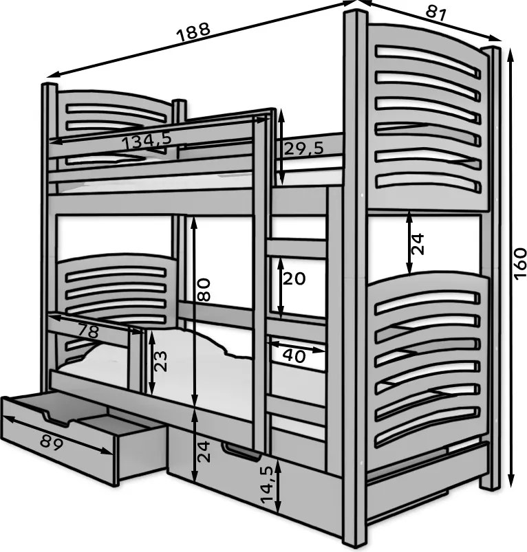 ADRK Furniture Patrová postel pro dvě osoby s matracemi OSUNA