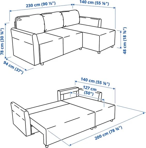 BRISSUND 3místná rozkl. pohovka s lenoškou, Hakebo světle tyrkysový